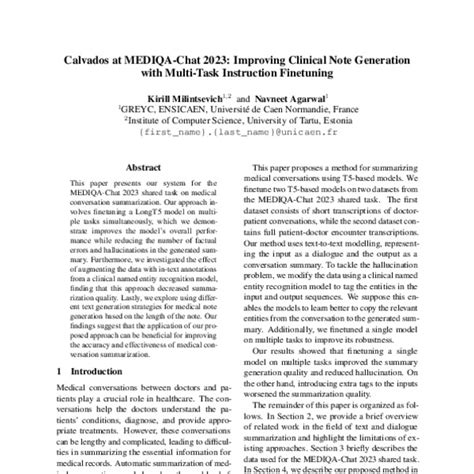 Calvados At MEDIQA Chat Improving Clinical Note Generation With Multi Task Instruction