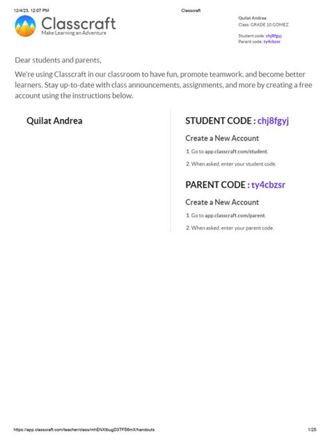 Classcraft Student Codes Pdf Classroom Architectural Design