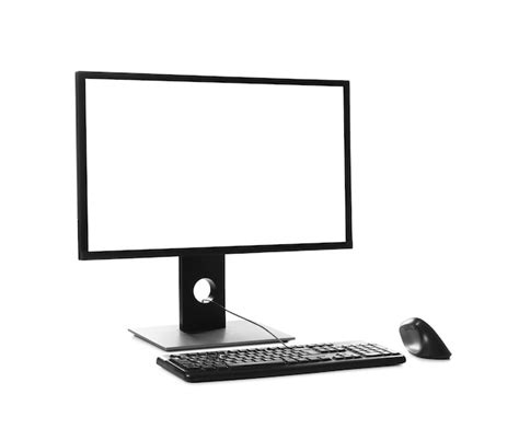 Premium Photo Modern Computer With Blank Monitor Screen And Peripherals On White Background