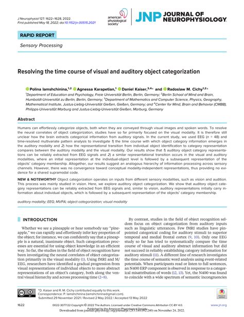 Pdf Resolving The Time Course Of Visual And Auditory Object