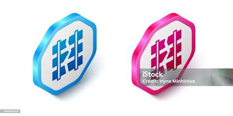 흰색 배경에 고립 된 철도 아이콘에 등색 깨진 또는 금이 레일 육각 버튼 벡터 0명에 대한 스톡 벡터 아트 및 기타 이미지 0명 3차원 형태 강철 Istock