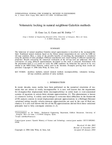 Pdf Volumetric Locking In Natural Neighbour Galerkin Methods