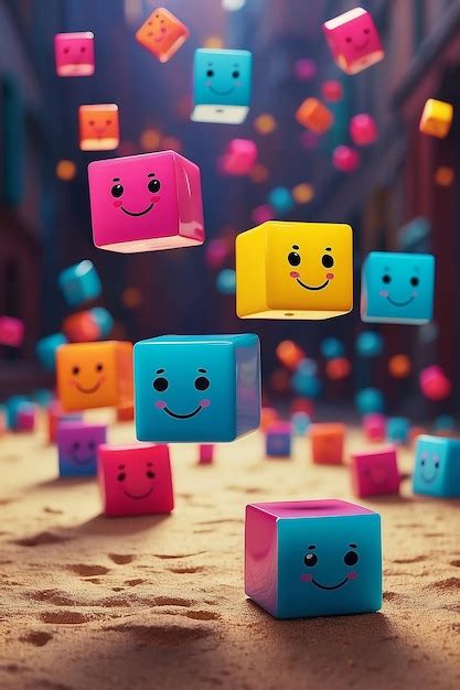 Premium Photo Cute Colorful Cubes Bouncing On The Ground Smiling