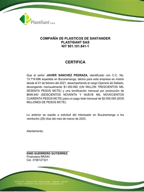 Certificacion Laboral Pdf