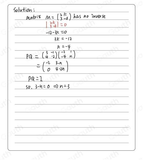 solved determine the value ofk if matrix m beginpmatrix 2andk 3