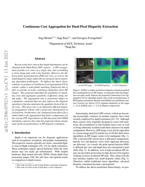 Pdf Continuous Cost Aggregation For Dual Pixel Disparity Extraction
