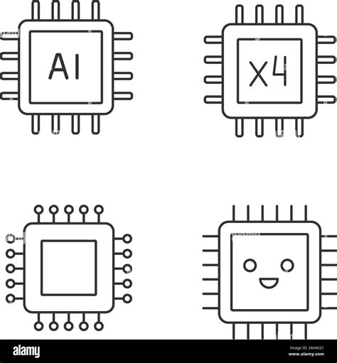 Processors Linear Icons Set Chip Integrated Circuit For Ai System