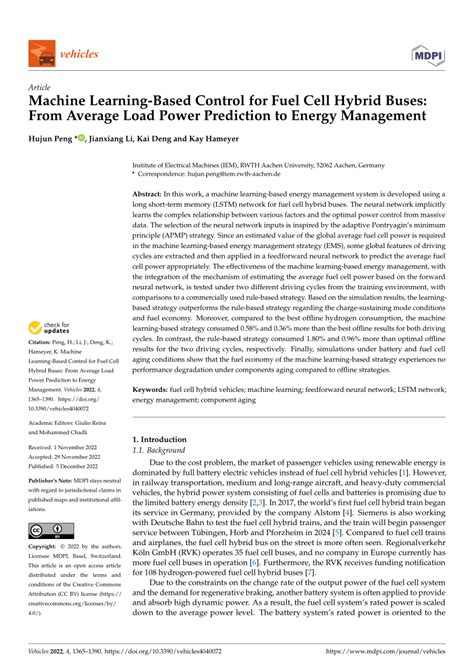 Pdf Machine Learning Based Control For Fuel Cell Hybrid Buses From Average Load Power