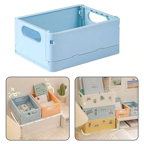 1 Pc Mini Pastel Crates Organizer Collapsible Plastic Storage Basket Small Crate Storage