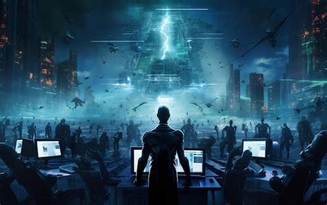 Premium Ai Image Depiction Of Cyber Warfare Background Generative Ai