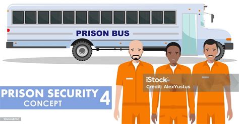 교도소 보안 개념입니다 교도소 버스와 플랫 스타일에 흰색 바탕에 포로의 상세한 그림 벡터 일러스트입니다 교도소에 대한 스톡 벡터 아트 및 기타 이미지 Istock