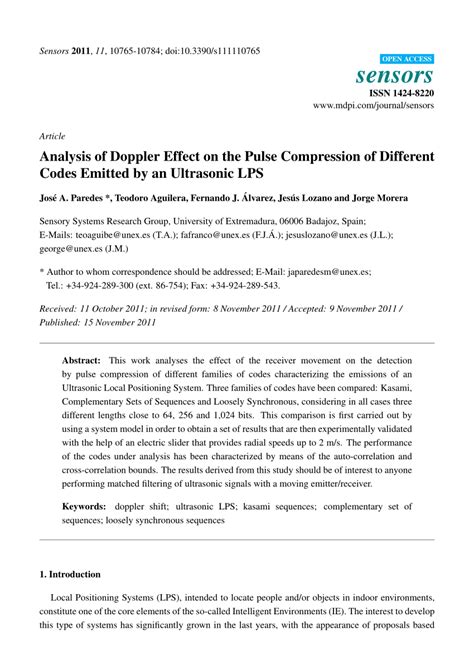 Pdf Analysis Of Doppler Effect On The Pulse Compression Of Different Codes Emitted By An