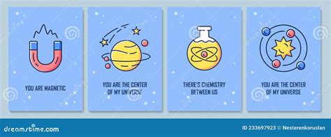 Romantic Greeting Card With Color Icon Element Set Stock Vector