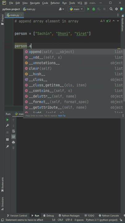 how to add elements in array in python using PyCharm | python list append | #python # ...