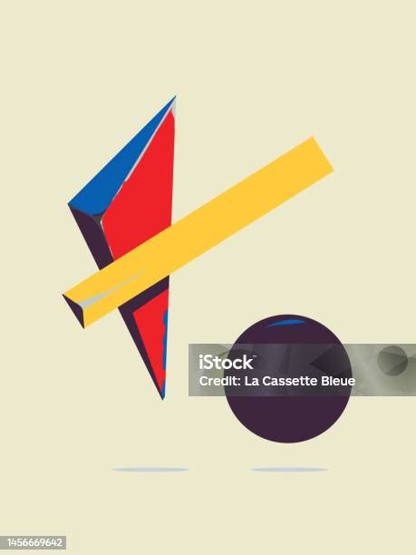 기본 색상이 있는 균형 잡힌 형태와 추상적 형상 볼륨추상 모더니즘 그림 바우하우스와 칸딘스키 의 분위기 인쇄 및 포스터용 추상적인에 대한 스톡 벡터 아트 및 기타 이미지