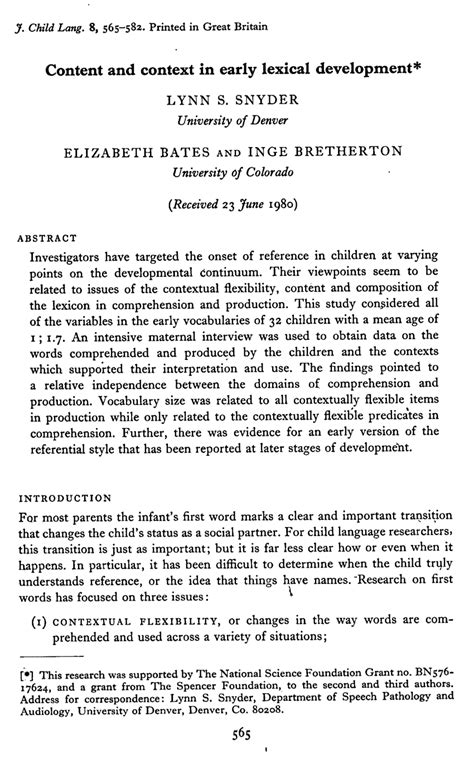 Pdf Content And Context In Early Lexical Development