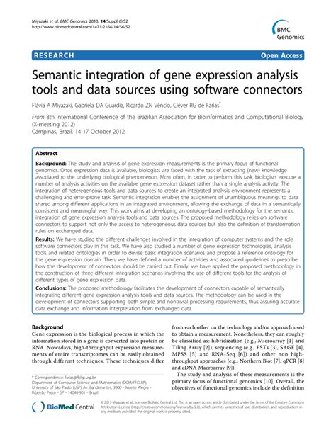 Pdf Semantic Integration Of Gene Expression Analysis Tools And Data