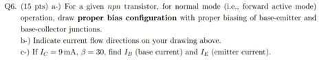 Solved Q6. (15 pts) a-) For a given npn transistor, for | Chegg.com