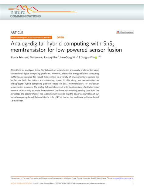 Pdf Analog Digital Hybrid Computing With Sns 2 Memtransistor For Low Powered Sensor Fusion