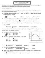 Unit Test AP Calculus Unit Test Rates Of Change AP Calculus AB Winburn Directions