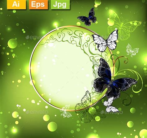 Green Background With Butterflies