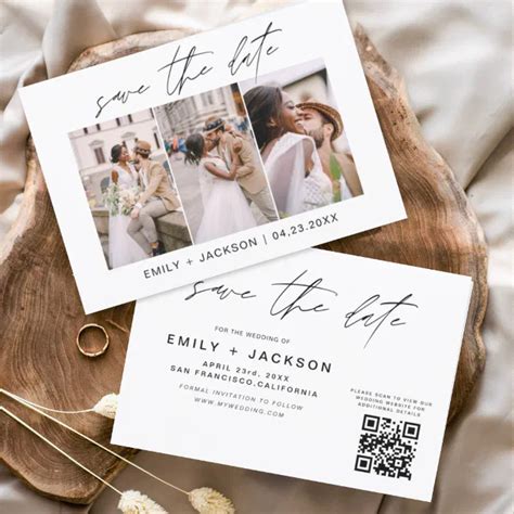 qr code save the date modern 3 photo elegant zazzle
