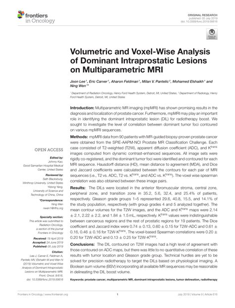 Pdf Volumetric And Voxel Wise Analysis Of Dominant Intraprostatic