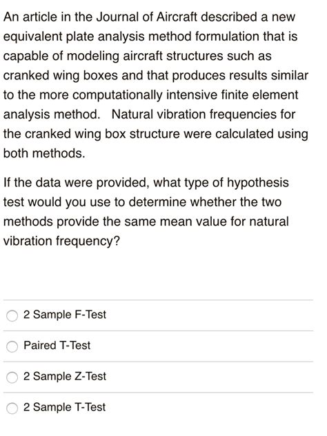 Solved An Article In The Journal Of Aircraft Described A New Equivalent Plate Analysis Method