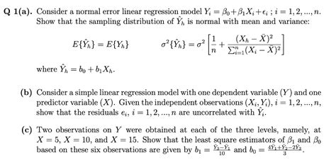 Q 1a Consider A Normal Error Linear Regression Model Y Bo Bxi