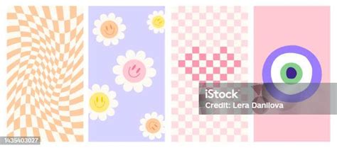 소셜 미디어 세트 디자인 추상적 인 복고풍 미적 히피 배경은 70 년대 80 년대 90 년대 스타일을 포장합니다 그루비 이야기와