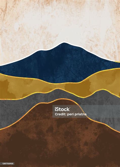 추상적인 산악 풍경 자연 경관 배경 벽 장식 엽서 또는 브로셔 디자인을위한 창조적 인 미니멀 한 손으로 그린 디자인vector 일러스트 패턴에 대한 스톡 벡터 아트 및 기타