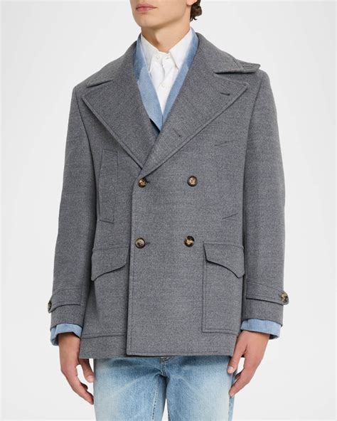 Brunello Cucinelli Mens Wool Double Breasted Maxi Lapel Peacoat