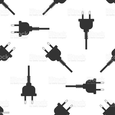 흰색 바탕에 전기 플러그 아이콘 완벽 한 패턴입니다 연결 및 연결 해제의 전기의 개념입니다 평면 디자인입니다 벡터 일러스트 레이 션 개념에 대한 스톡 벡터 아트 및 기타