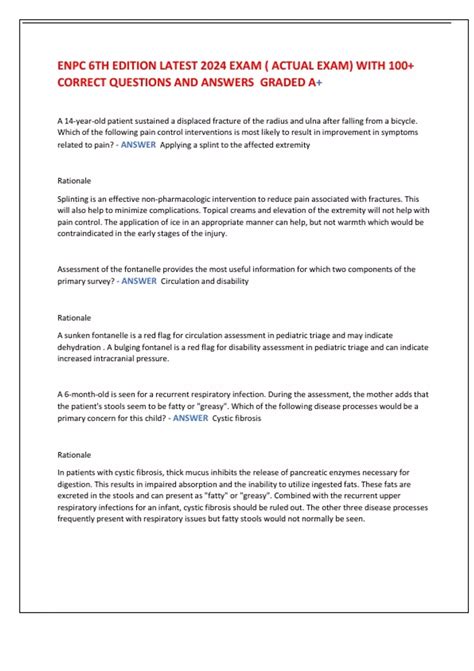 Enpc 6th Edition Latest 2024 Exam Actual Exam With 100 Correct Questions And Answers Graded