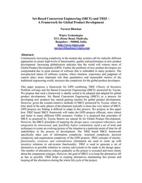 Bhushan Set Based Concurrent Engineering And Triz Framework For Global Product Developmentpdf