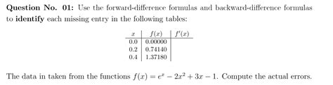question no 01 use the forward difference formulas