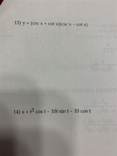 Solved Y Csc X Cot X Cscx Cot X S T Cos T Chegg Com