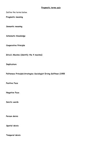 Pragmatics As English Language Lesson Teaching Resources