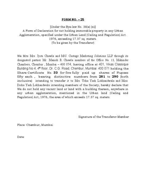 Declaration Forms For Property And Membership Transfer Pdf Justice