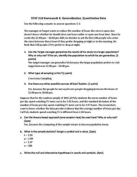 Stat 218 Homework 4 Stat 218 Homework 4 Generalization Quantitative
