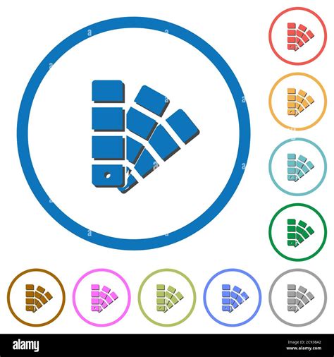 Color Swatch Flat Color Vector Icons With Shadows In Round Outlines On White Background Stock