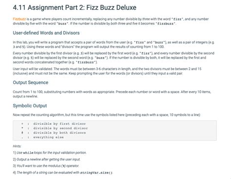 Solved 4 11 Assignment Part 2 Fizz Buzz Deluxe Fizzbuzz Is