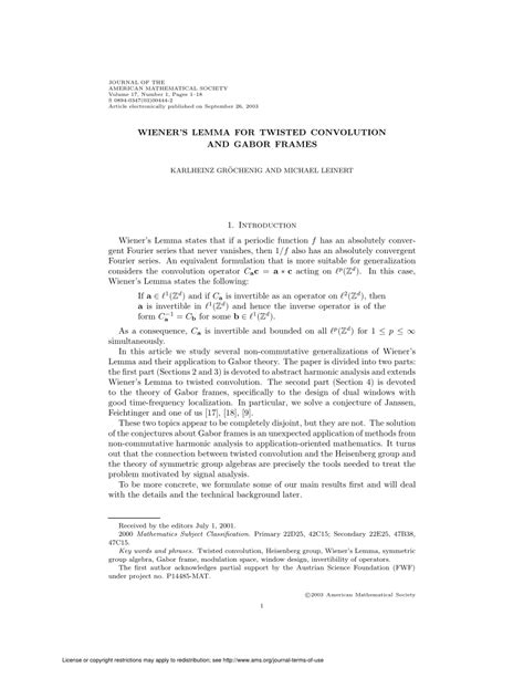 pdf wiener s lemma for twisted convolution and gabor frames