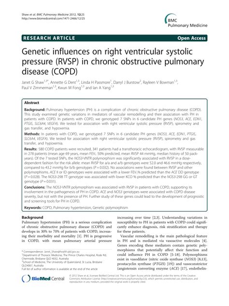 Pdf Genetic Influences On Right Ventricular Systolic Pressure Rvsp