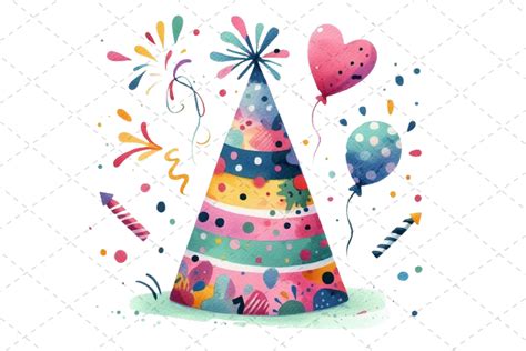 Watercolor Colorsplash Party Hat Clipart Graphic By Design Store