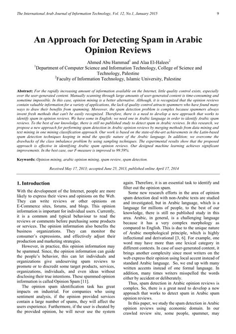 Pdf An Approach For Detecting Spam In Arabic Opinion Reviews