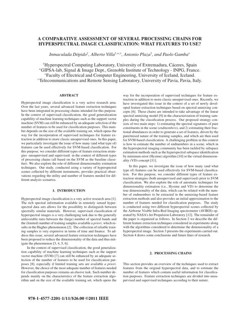 Pdf A Comparative Assessment Of Several Processing Chains For Hyperspectral Image