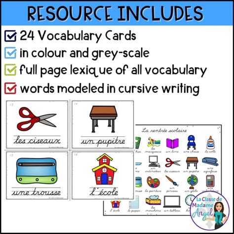 La Rentrée Scolaire French School Vocabulary Cursive Writing Write The Room