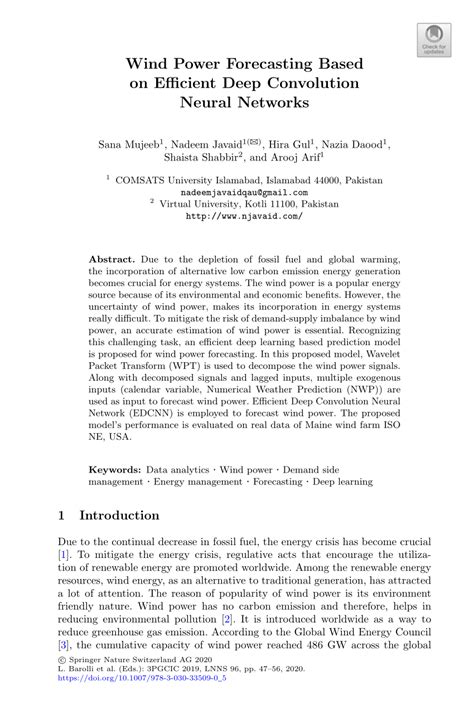 Pdf Wind Power Forecasting Based On Efficient Deep Convolution Neural Networks