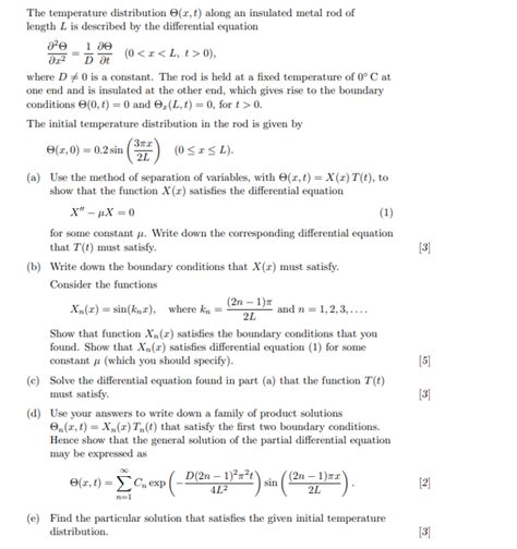 Solved The Temperature Distribution Theta Xt Along An